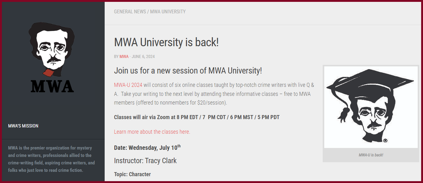 MWA University is Back! Sign Up Now! - Mystery Writers of America - New ...