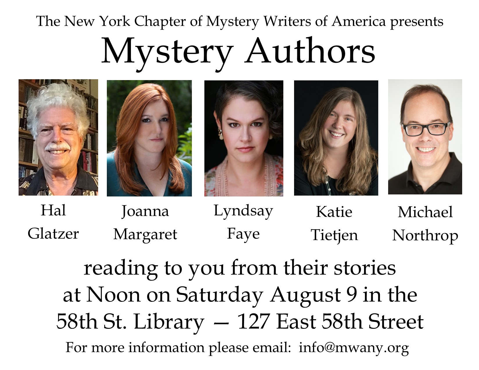 SAVE THE DATE: Mystery Authors to Read August 9 - 58th St. Branch of ...
